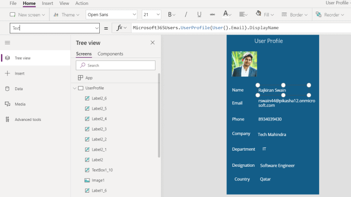 Display Office 365 User Profile Details in Power Apps
