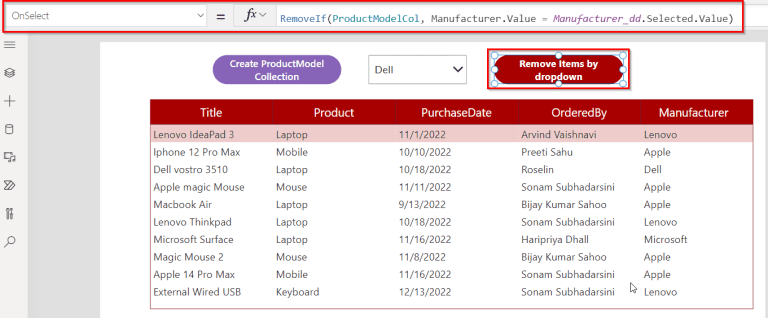 Remove an Item From a Power Apps Collection