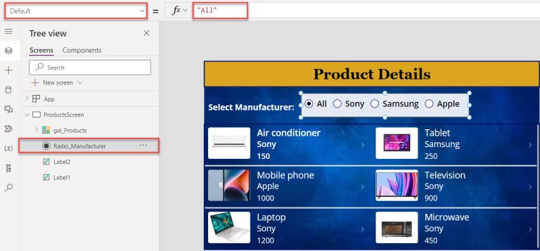How to Filter Gallery By Radio Button in Power Apps