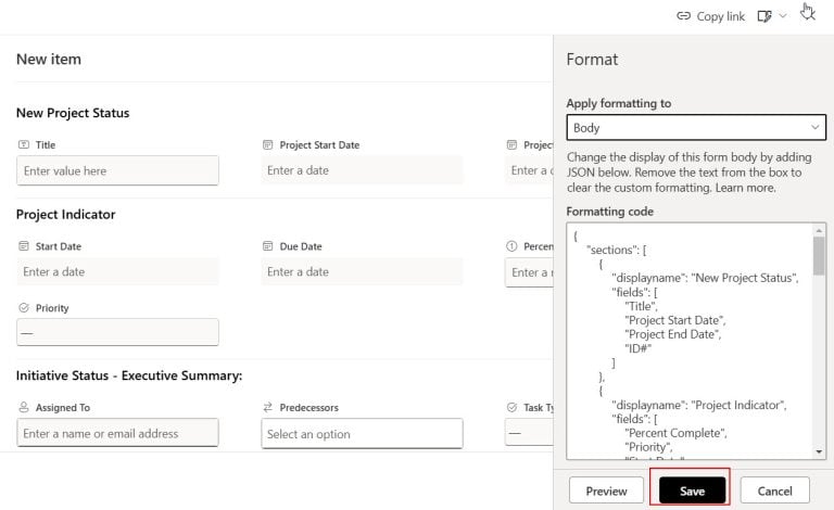 Customize SharePoint List Form Layout using JSON
