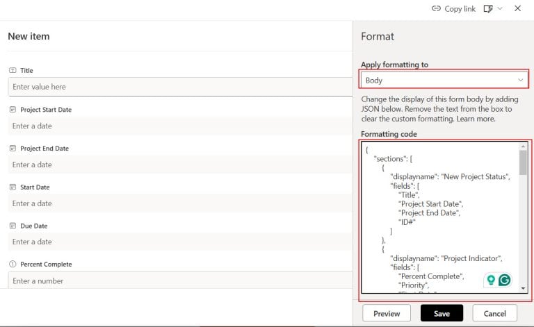 Customize SharePoint List Form Layout using JSON