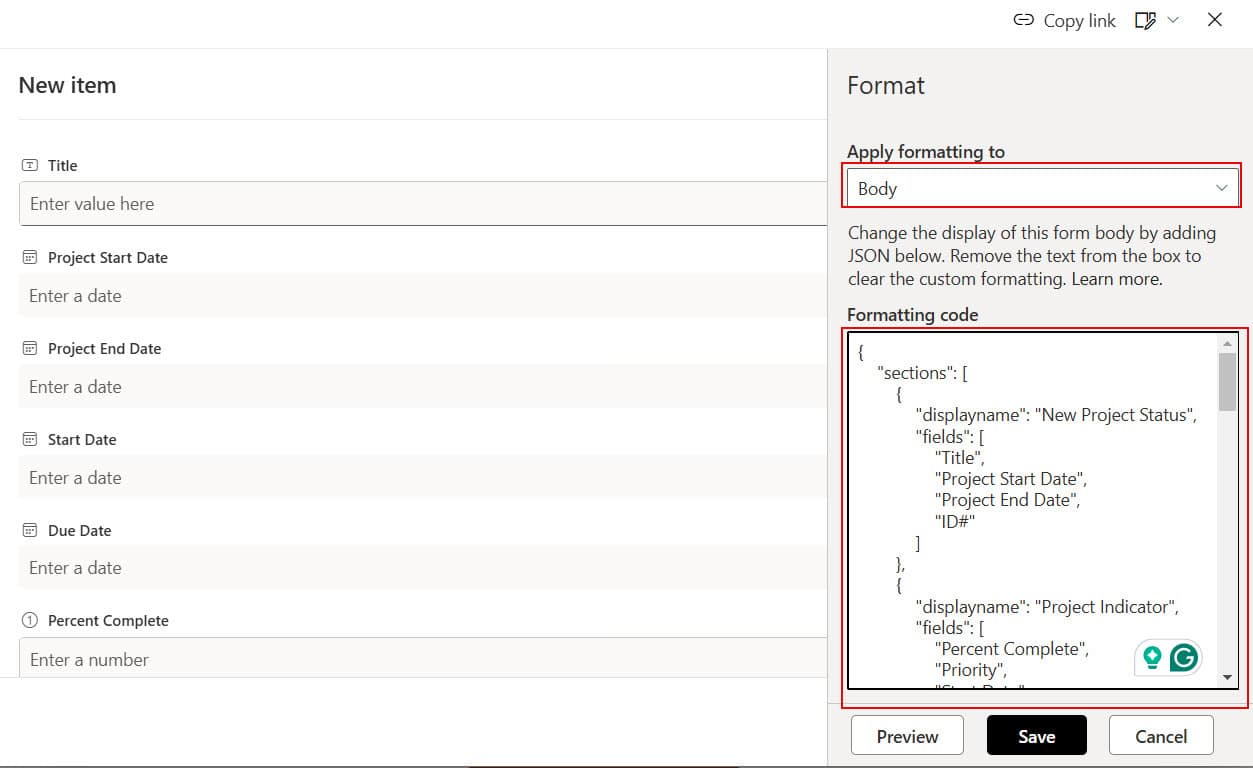 Customize SharePoint List Form Layout using JSON