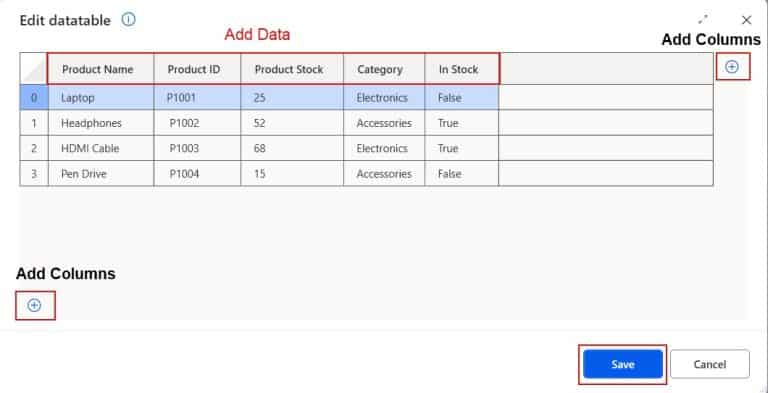 Insert Row into Data Table in Power Automate Desktop