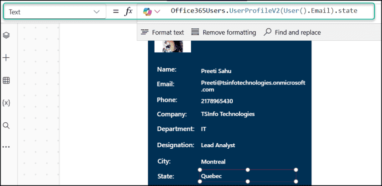 Display Office 365 User Profile Details in Power Apps
