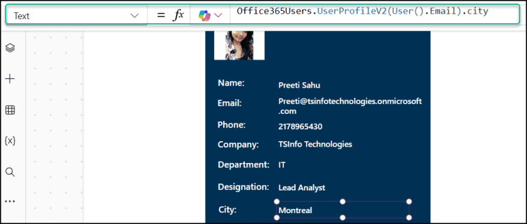 Display Office 365 User Profile Details in Power Apps