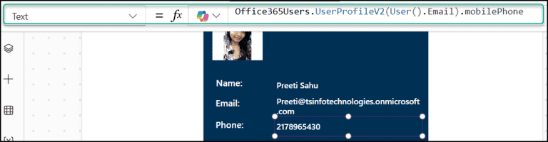 Display Office 365 User Profile Details in Power Apps