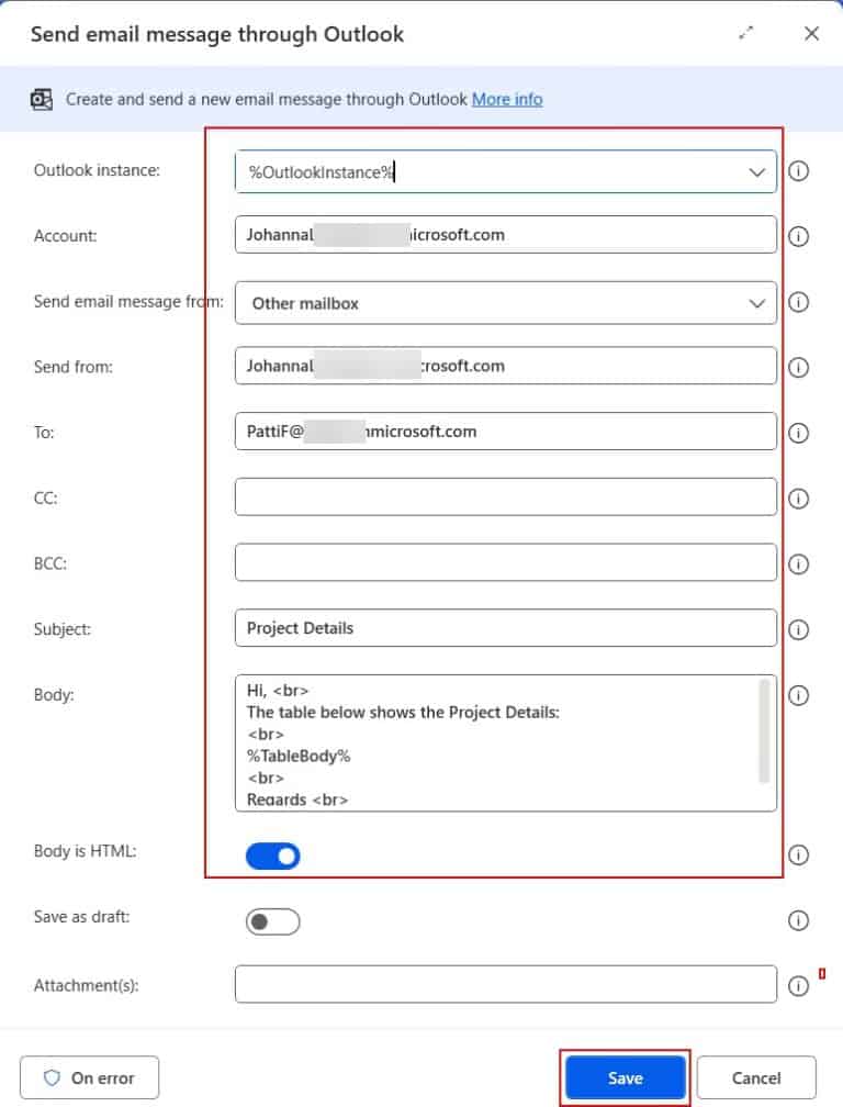 Add Excel Table into HTML Email Body using Power Automate Desktop