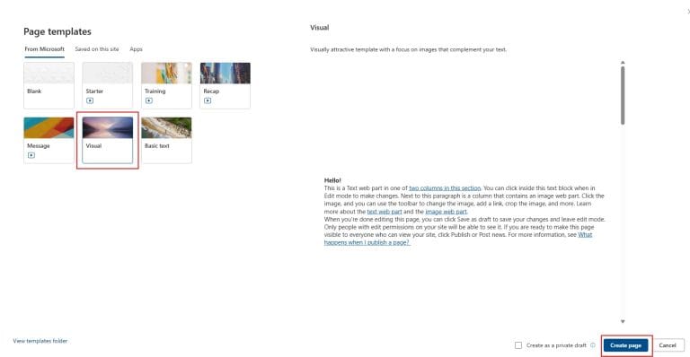Create Page Templates in SharePoint Online
