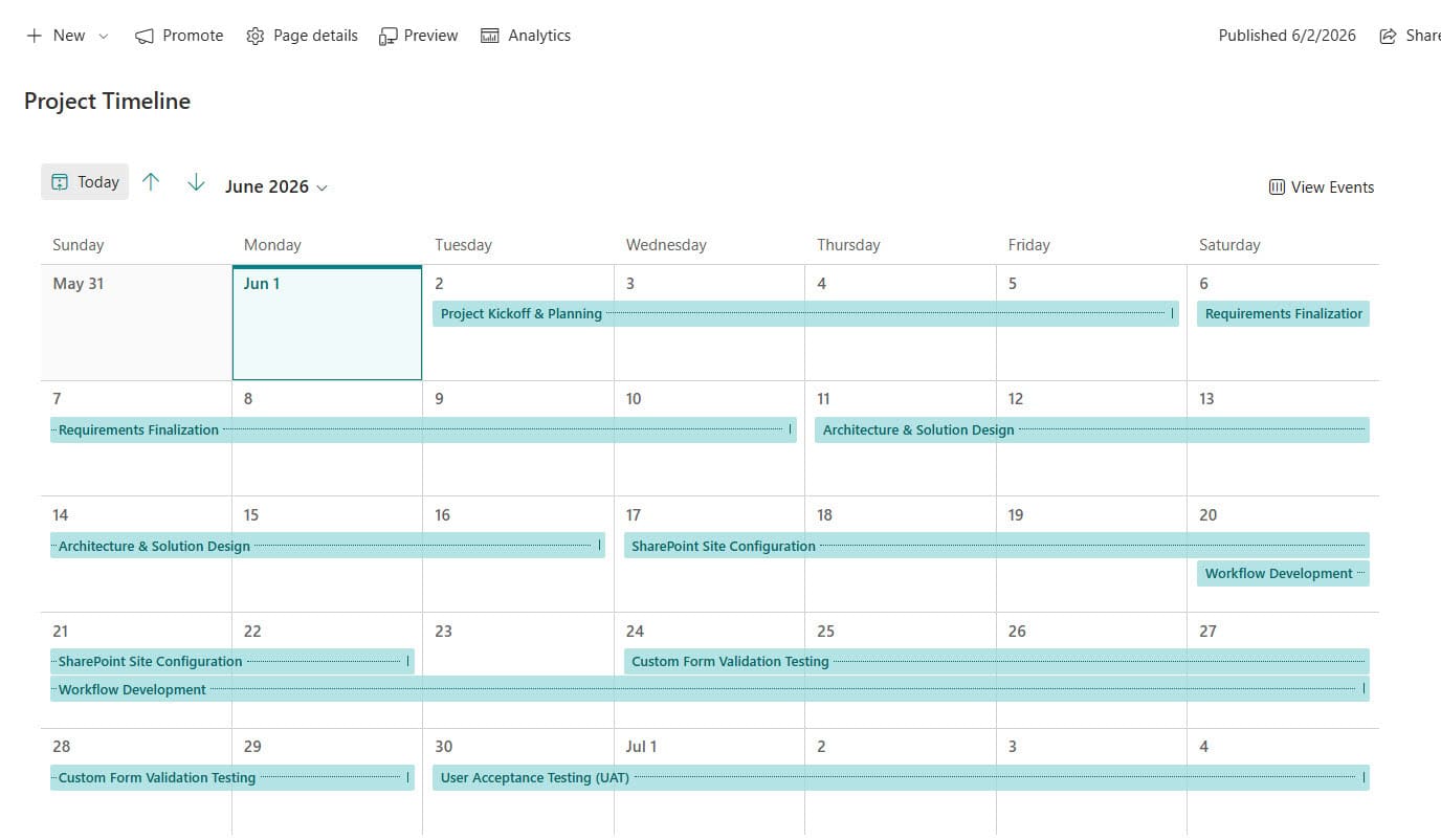 SharePoint List Calendar View
